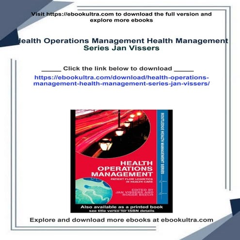 Health Operations Management Health Management Series Jan Vissers | PDF