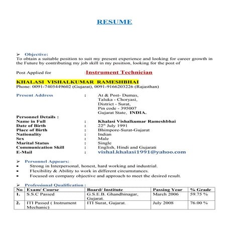 VISHAL KHALASI Update Resume- 2014 | DOC