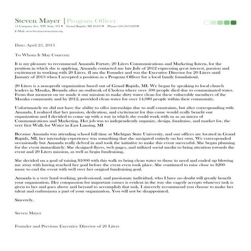 Reccomendation Letter Steve Mayer FINAL | PDF