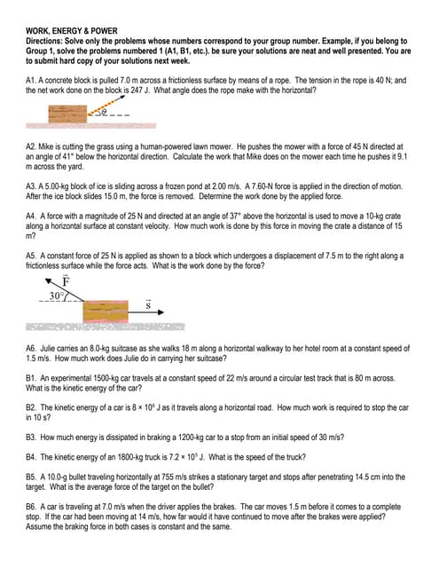 Worksheet on work,power and energy class 9 | PDF