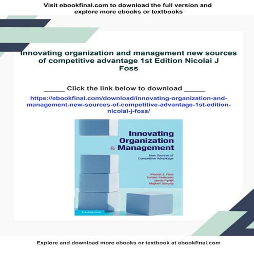 Innovating organization and management new sources of competitive advantage 1st Edition Nicolai ...