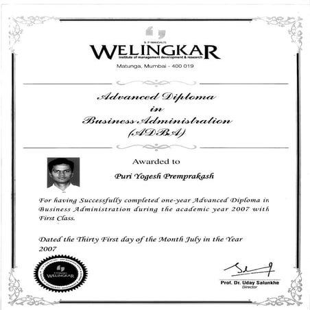 ADBA Certificate | PDF