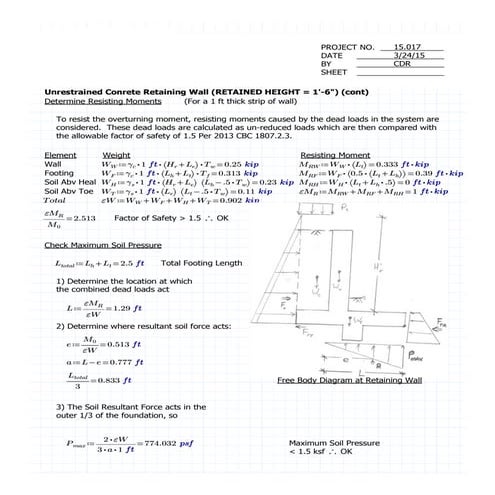 Retaining Wall Calculation Example Pdf
