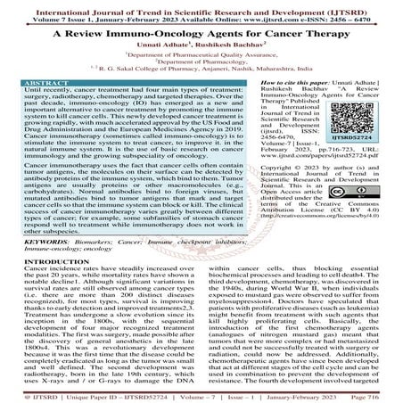 A Review Immuno Oncology Agents for Cancer Therapy | PDF