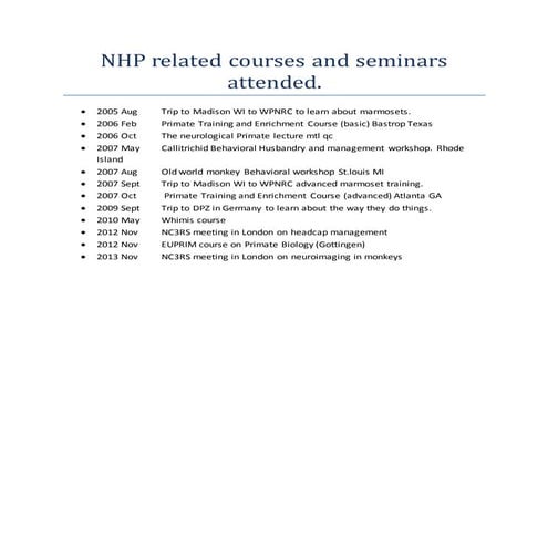 NHP related courses and seminars attended | PDF