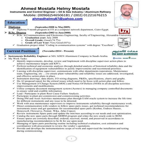 Eng Ahmed Mostafa Helmy Instruments Engineer Pdf