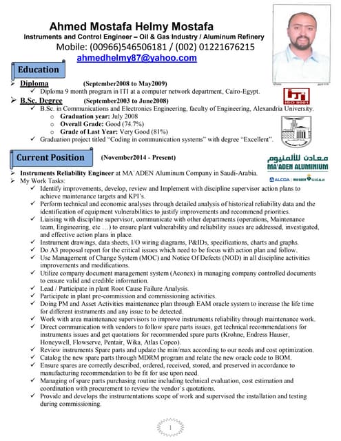 Eng Ahmed Mostafa Helmy Instruments Engineer Pdf
