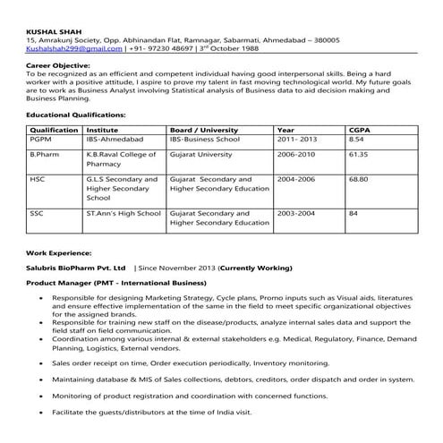 CV kushal Shah | PDF | Business Administration | Business