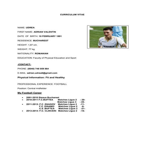 CV Adrian Udrea English | PDF | Soccer | Sports