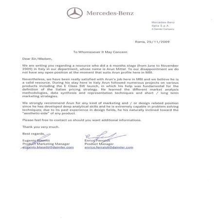 Mercedes Benz_Recommendation letter | PDF
