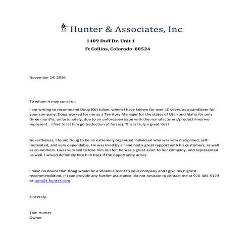 Letter of Recommendation - Hunter | PDF