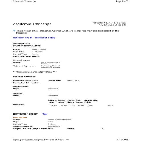 Graduate Transcript | PDF