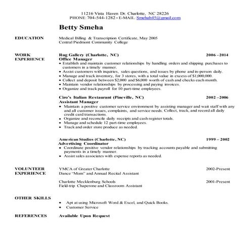 Betty Smeha Resume | DOCX
