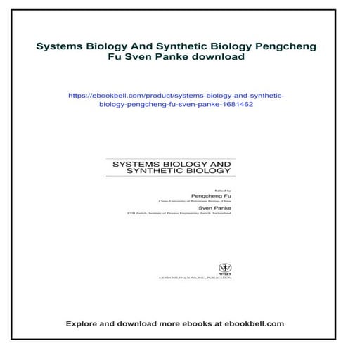 Systems Biology And Synthetic Biology Pengcheng Fu Sven Panke | PDF