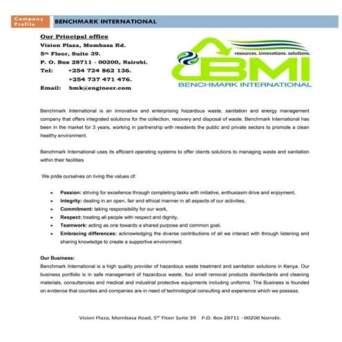 BMI COMPANY PROFILE | PDF | Environmental Services Industry | Industries