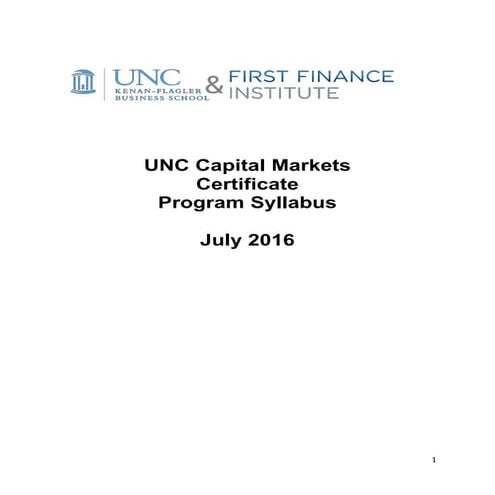 UNC Capital Markets Certificate Syllabus | PDF