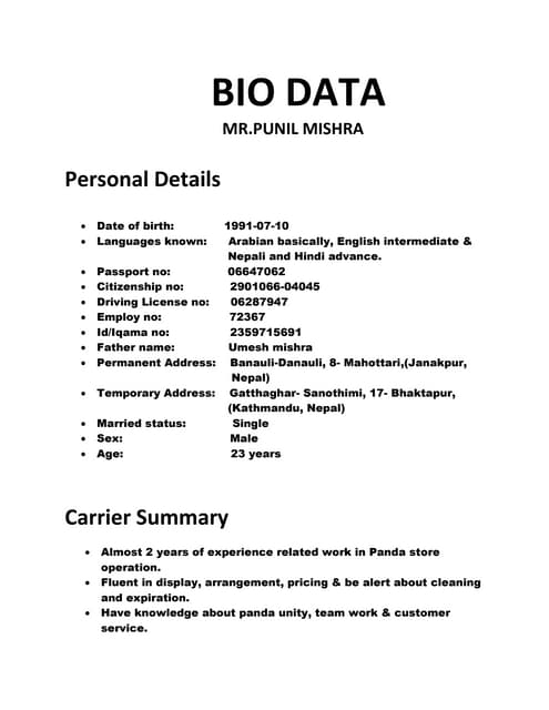 Ritu bio data | PDF