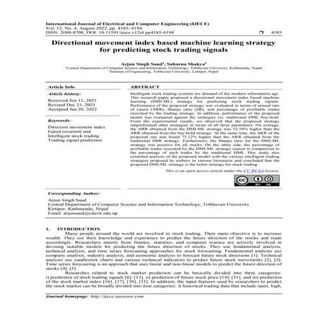 Directional movement index based machine learning strategy for ...