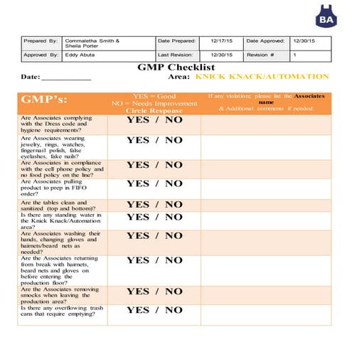 GMP checklist KK:AUTOMATION | DOCX