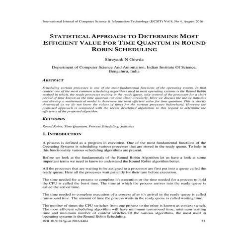 Statistical Approach To Determine Most Efficient Value For Time Quantum