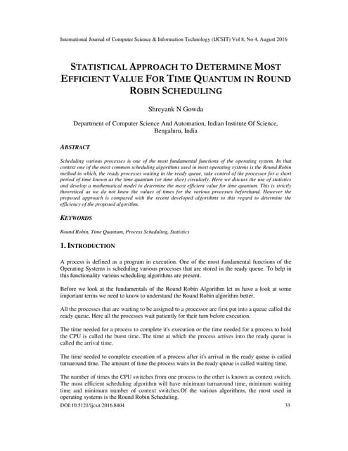 Statistical Approach To Determine Most Efficient Value For Time Quantum
