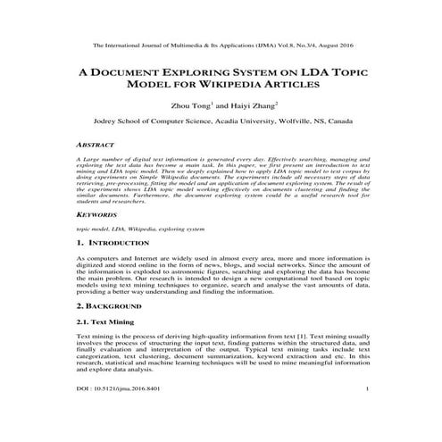 A Document Exploring System On Lda Topic Model For Wikipedia Articles Pdf