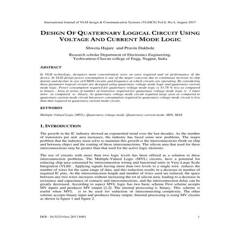 Design of Quaternary Logical Circuit Using Voltage and Current Mode Logic | PDF