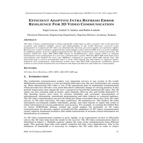 Efficient Adaptive Intra Refresh Error Resilience for 3D Video ...