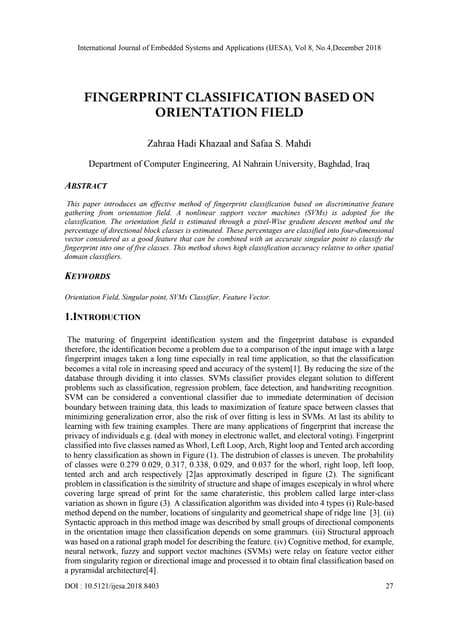 Fingerprint Classification Based On Orientation Field Pdf