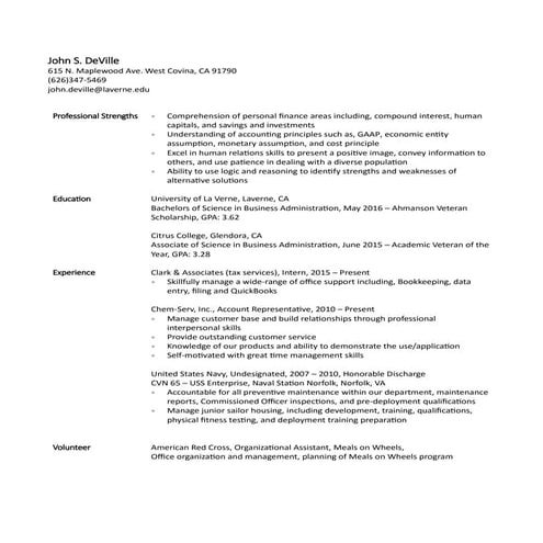 John DeVille - Resume | PDF | Business | Business and Finance
