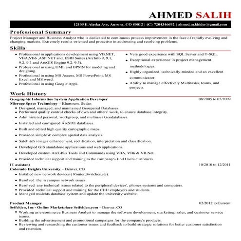 Ahmed Salih Resume | PDF | Databases | Computer Software and Applications
