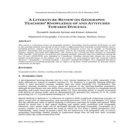 A LITERATURE REVIEW ON GEOGRAPHY TEACHERS’ KNOWLEDGE OF AND ATTITUDES ...