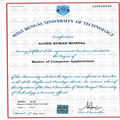 aloke MCA certificate | PDF