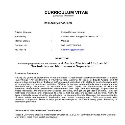 D naiyer resume | DOC