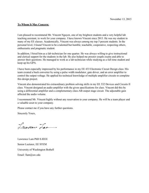 Lockheed Letter of Recommendation | PDF