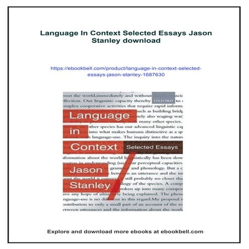 Language In Context Selected Essays Jason Stanley | PDF