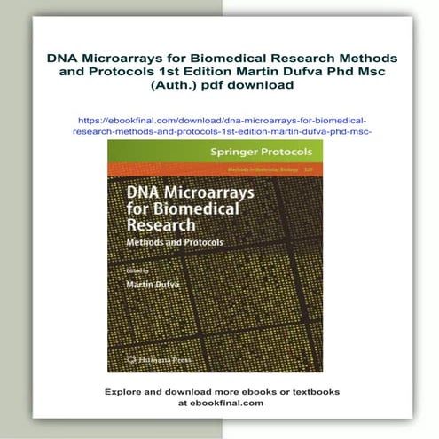 DNA Microarrays for Biomedical Research Methods and Protocols 1st Edition Martin Dufva Phd Msc ...