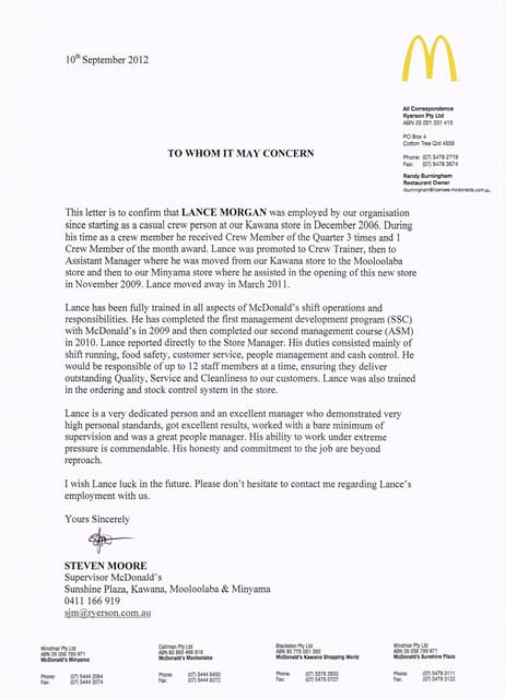 Reference letter McDonalds | PDF
