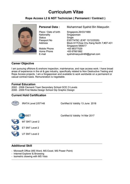 Lee Mcgowan Rope Access Technician CV Revision 1 | PDF | Professional School | Postgraduate ...