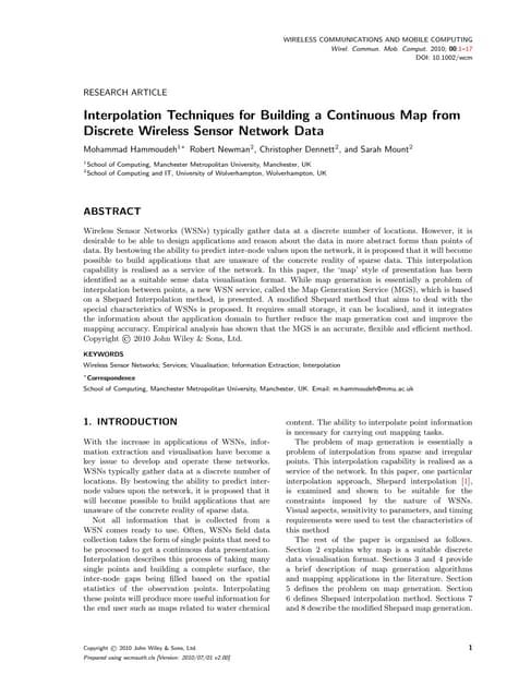Interpolation Techniques For Building A Continuous Map From Discrete Wireless Sensor Network 9410