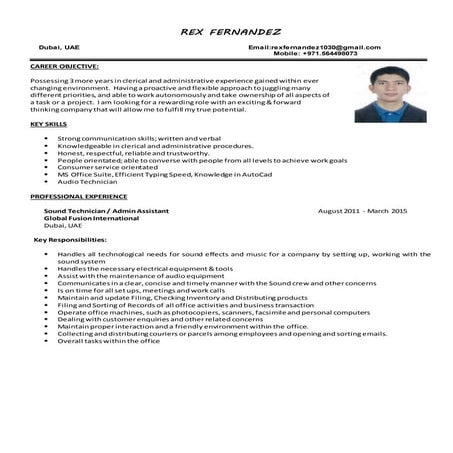 Rex Fernandez Curriculum Vitae. 2015 | DOCX | Business | Business and ...