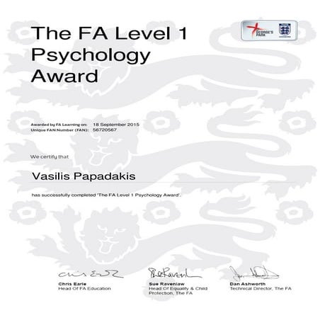 The FA Level 1 Psychology Award_Certificate | PDF