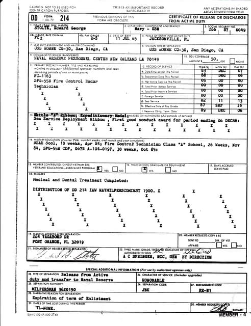 DD-214 (Redacted) | PDF