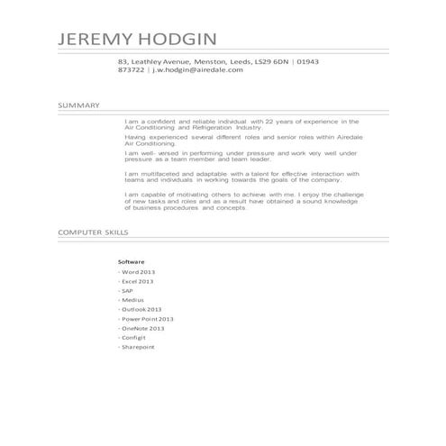 Jeremy CV 2. | DOCX | Technology & Computing