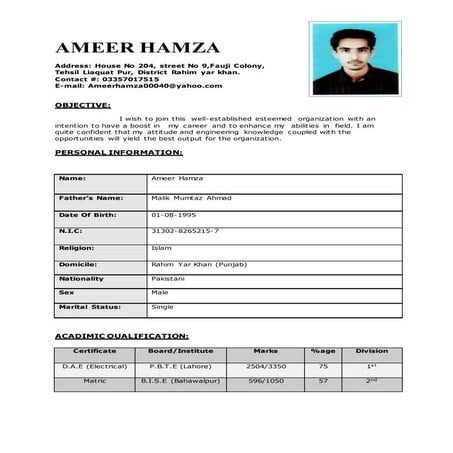 CV Ameer Hamza | DOCX