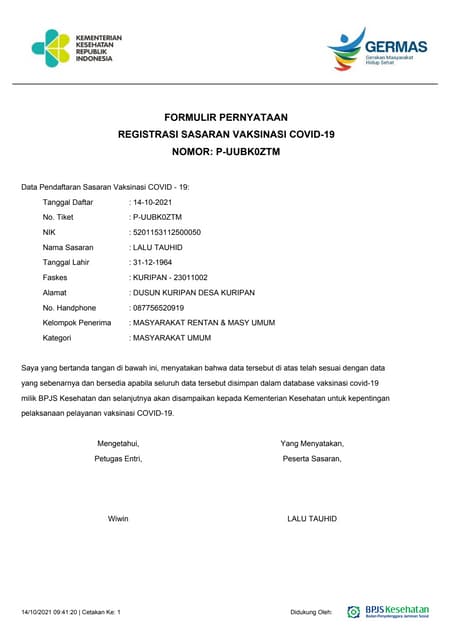 Surat vaksinator RS | PDF