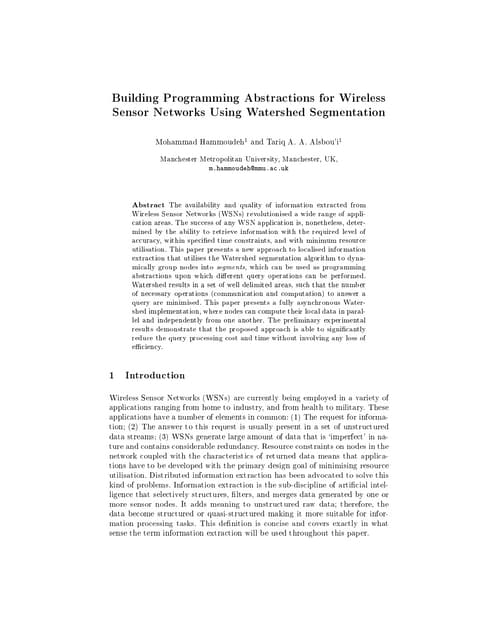 Building Programming Abstractions For Wireless Sensor Networks Using Watershed Segmentation