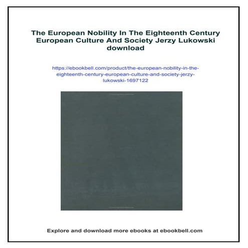 The European Nobility In The Eighteenth Century European Culture And ...