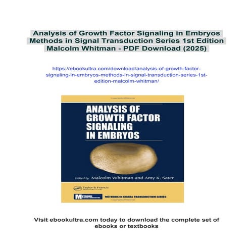 Analysis of Growth Factor Signaling in Embryos Methods in Signal Transduction Series 1st Edition ...