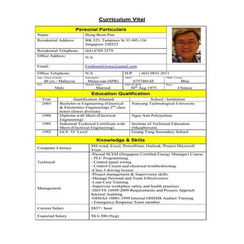 Ferdinand Hong Boon Pun CV | PDF